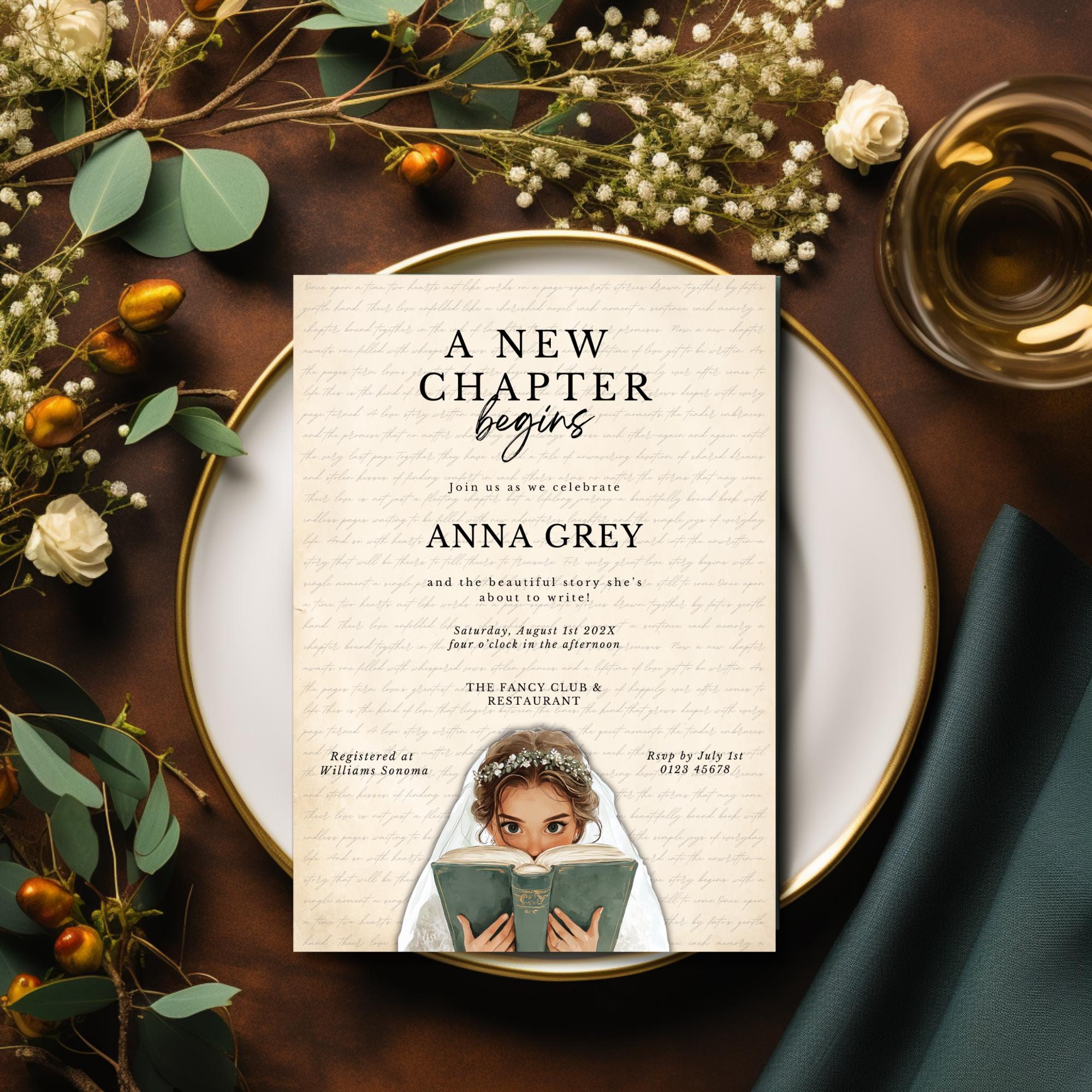 A New Chapter Begins Bridal Shower Invitation and Bookmark Thank You ...