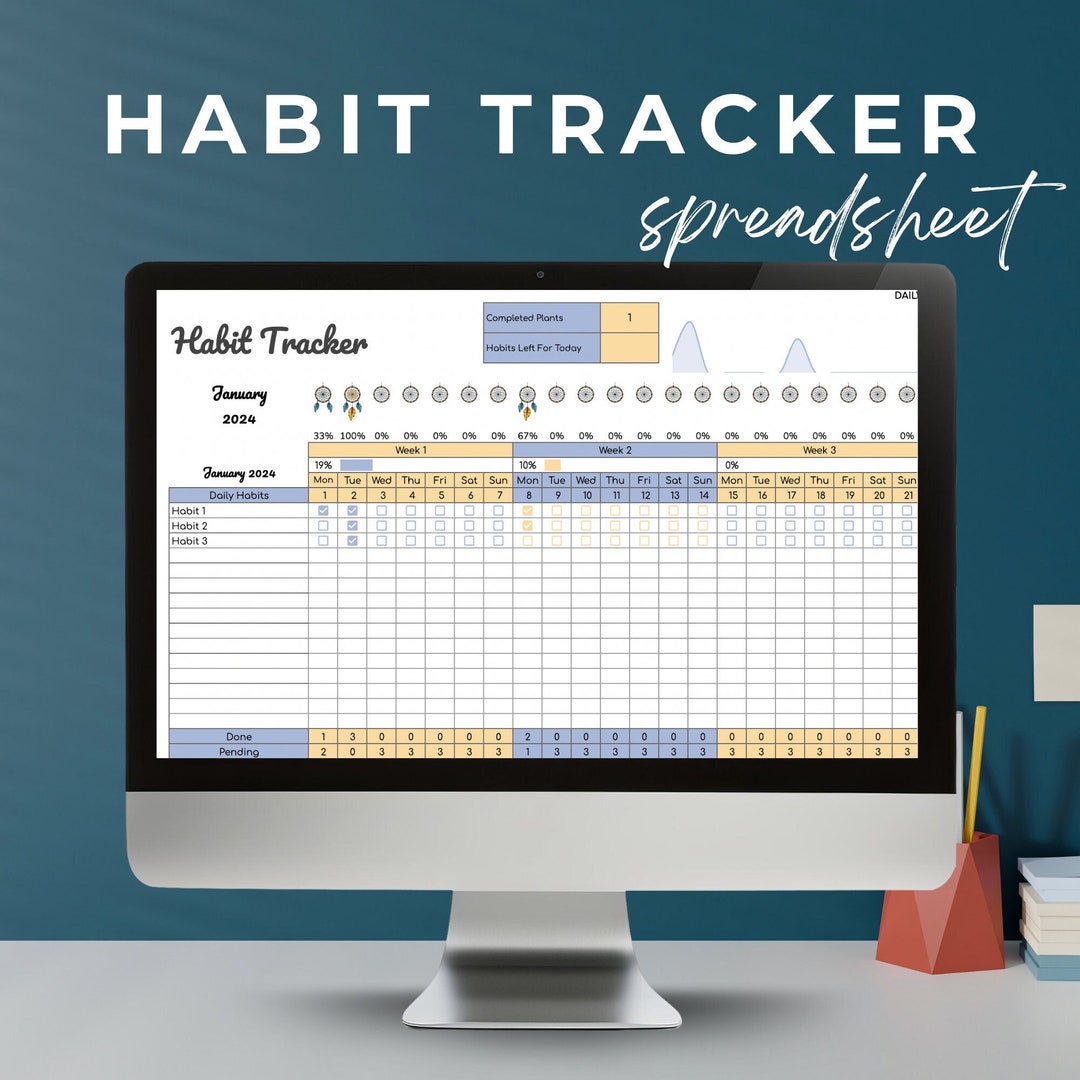 Google Sheet Habit Tracker Spreadsheet Excel Habit Challenge 30 Day ...