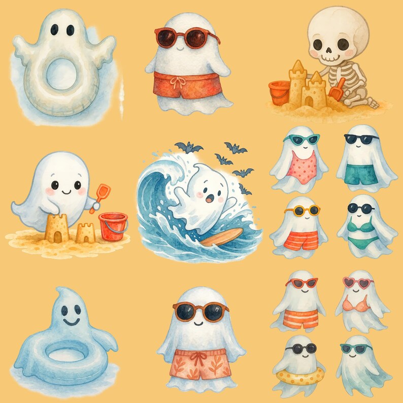 Summerween Clipart PNG, Summer Halloween PNG, Halloween Pool Party ...