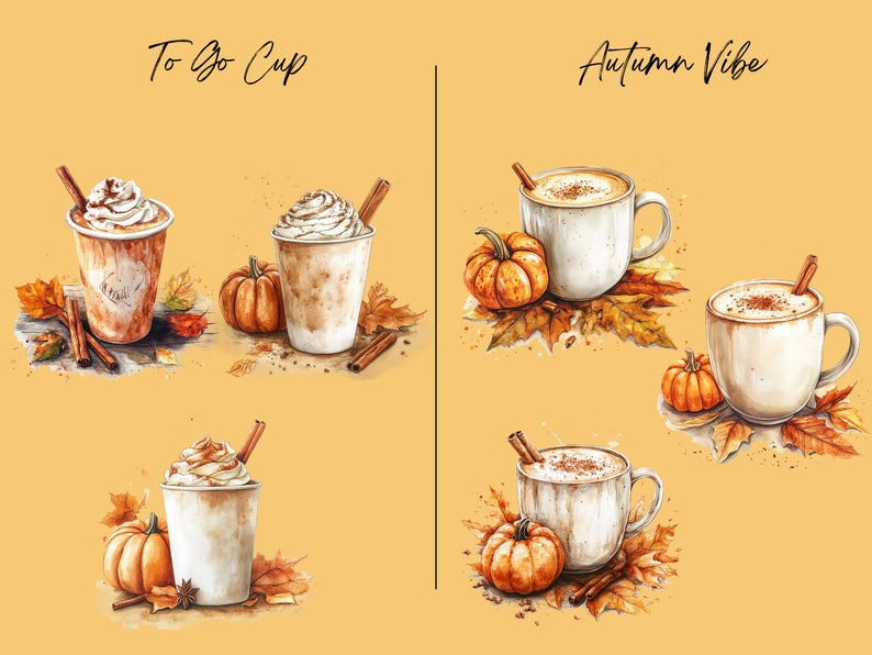 Watercolor Pumpkin Spiced Latte Clipart Fall Drinks Clipart Autumn ...