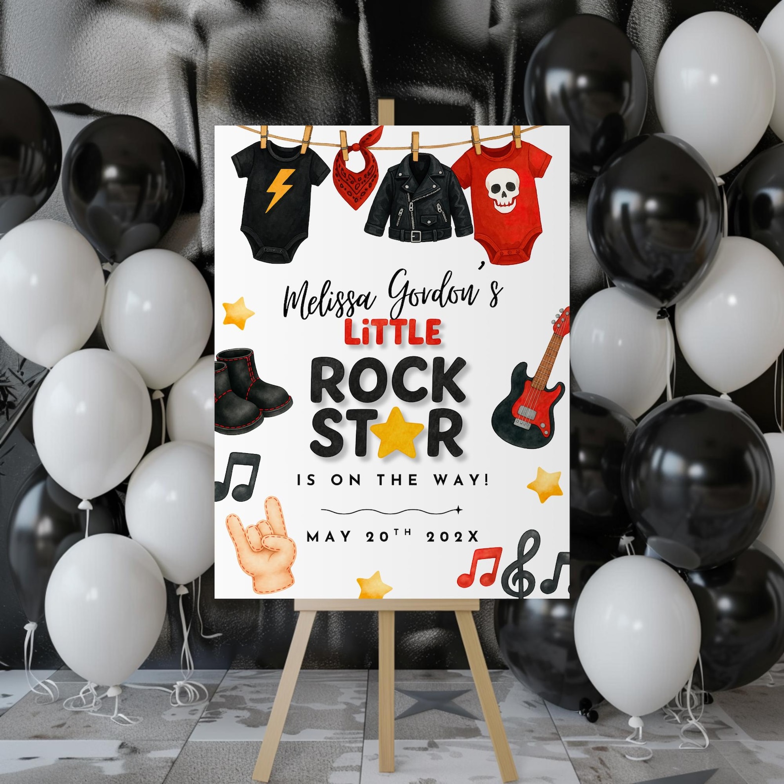 Rock Star Baby Shower Welcome Sign, Rock and Roll Baby Shower Theme ...