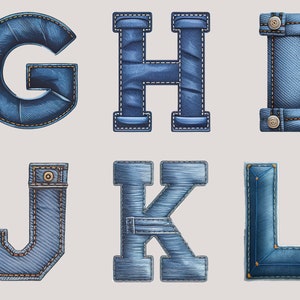 Watercolor Denim Alphabet Clipart Digital Jeans Font PNG Denim Letter ...