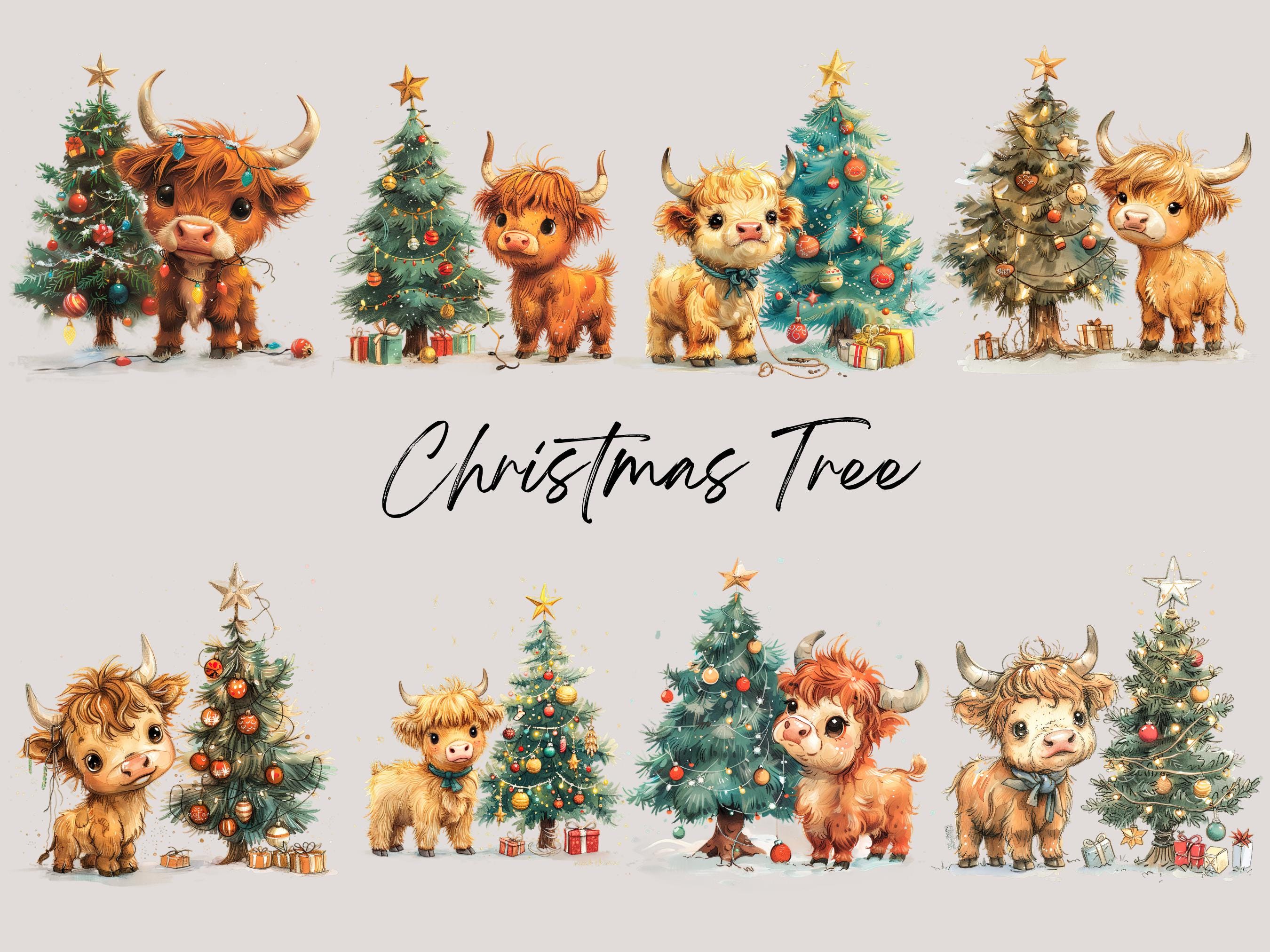 Watercolor Christmas Highland Cow Clipart Baby Highland Cow PNG Digital ...