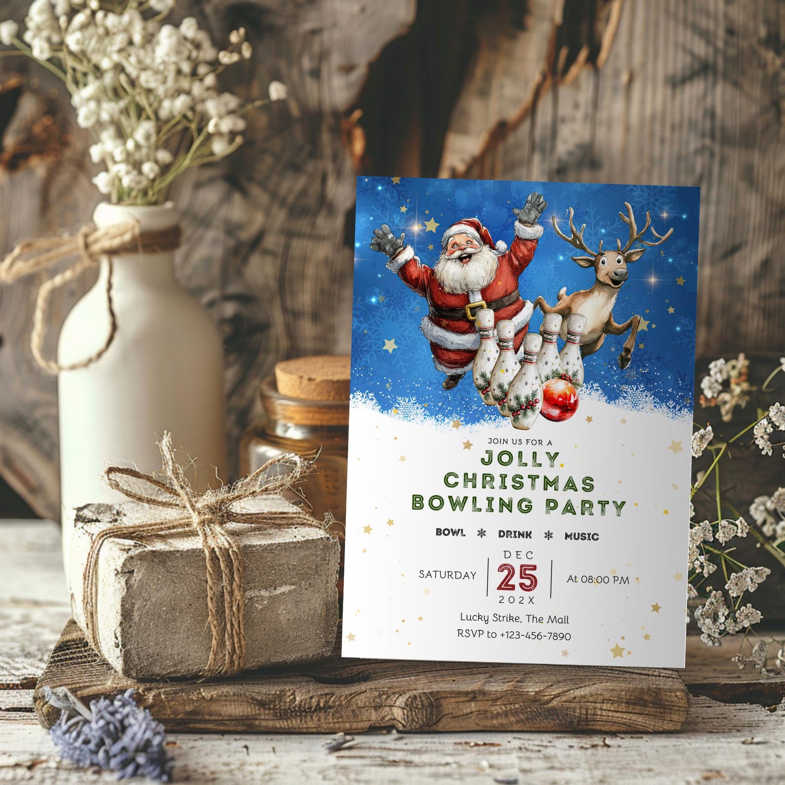 Christmas Bowling Party Invitation Festive Holiday Bowling Invite ...