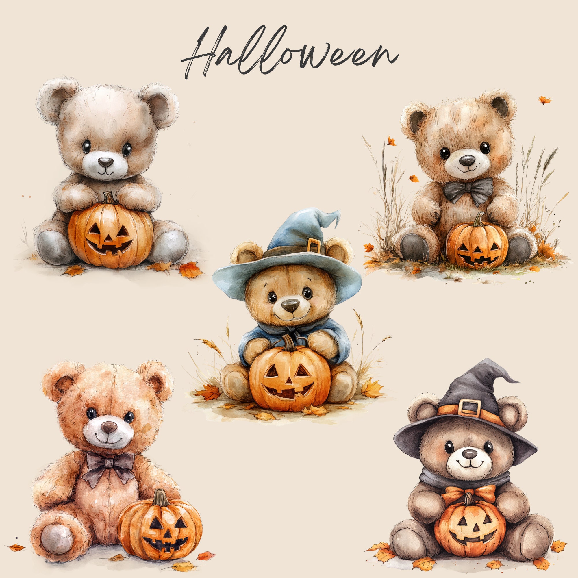 Cute Halloween Teddy Bear Clipart PNG File for Shirt Design Fall ...