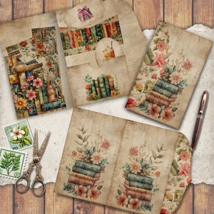 Books and Flowers Junk Journal Page Floral Junk Journal Folio Kit Books ...