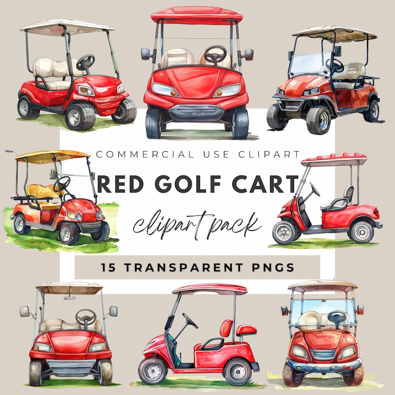 Watercolor Golf Cart Clipart Golfer Clipart Red Golf Cart Sublimation ...