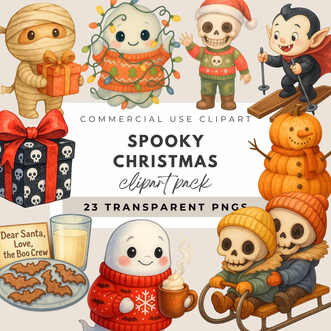 Spooky Christmas Clipart Bundle, Creepy Cute Christmas PNG Set ...