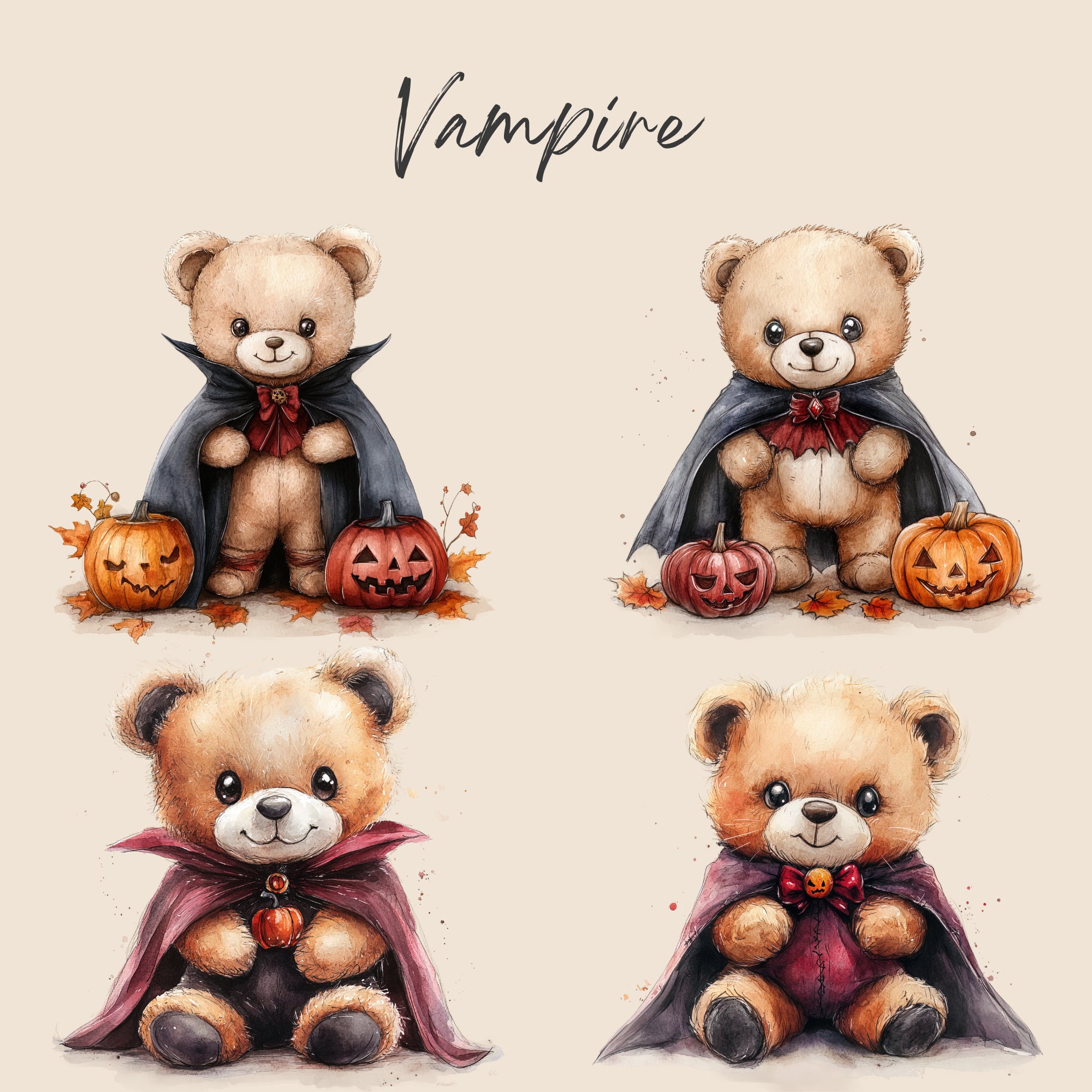 Cute Halloween Teddy Bear Clipart PNG File for Shirt Design Fall ...