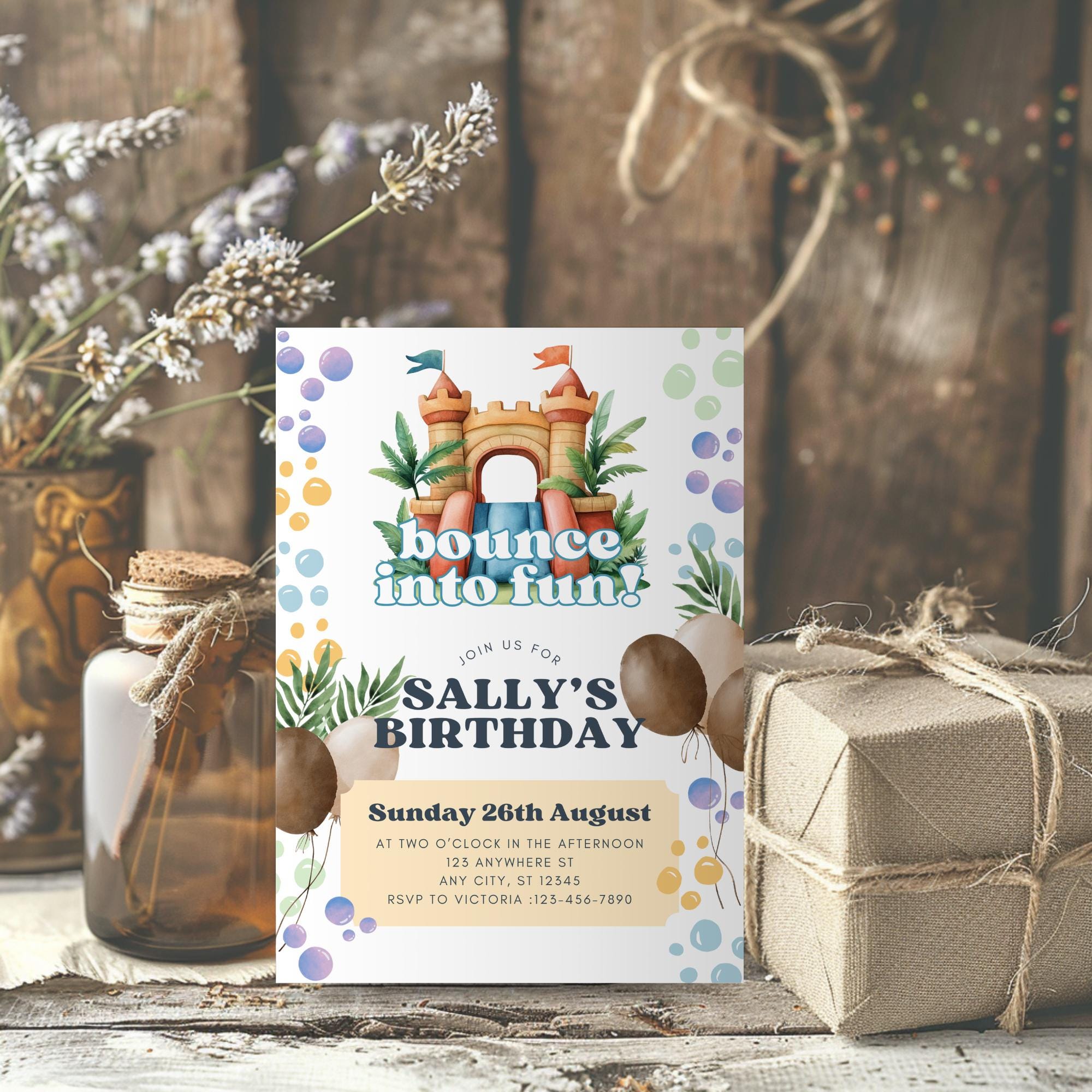 Bounce House Party Invite Bouncy Castle Birthday Invitation Jump and ...