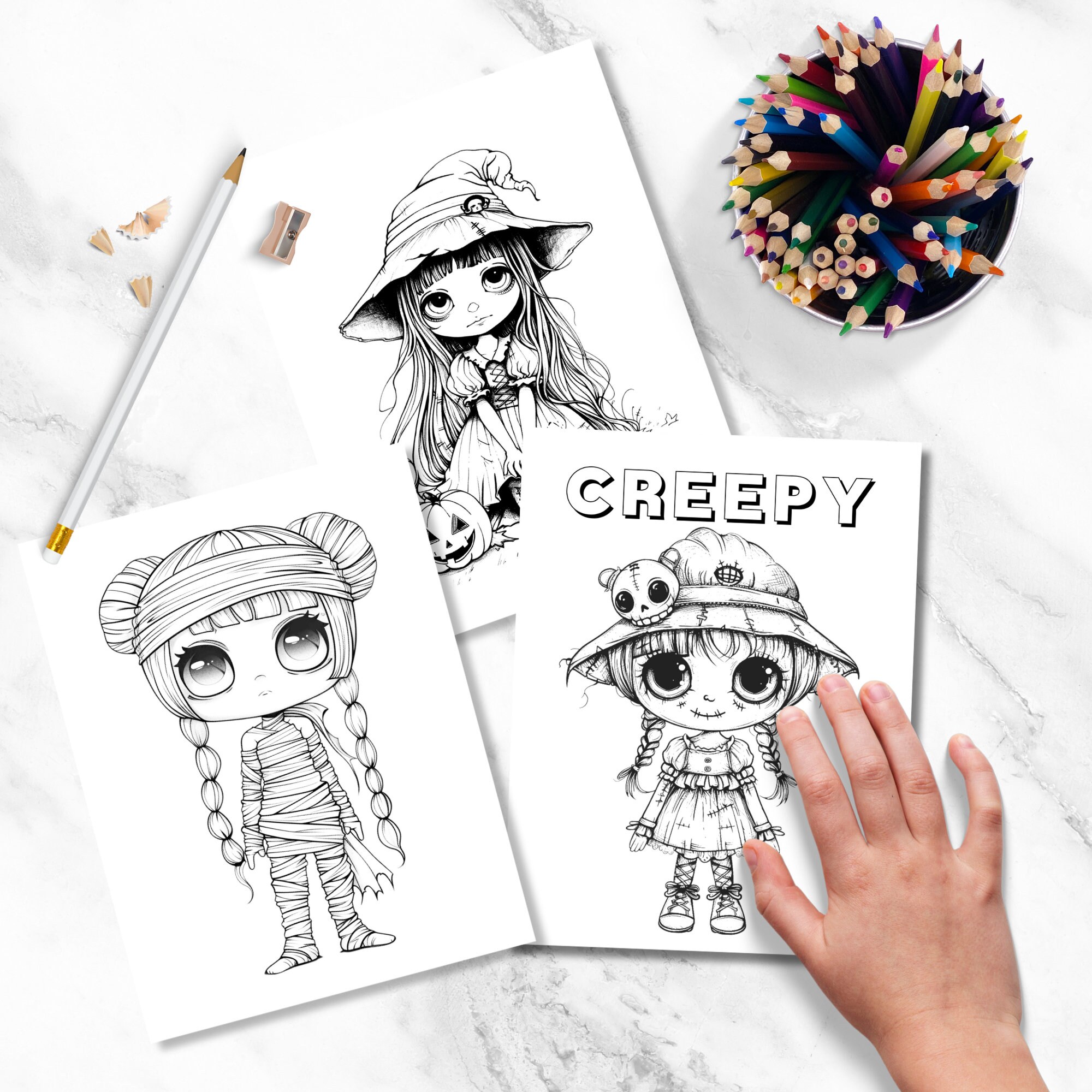 Spooky Girl Coloring Page Printable Halloween Activity for Kids ...