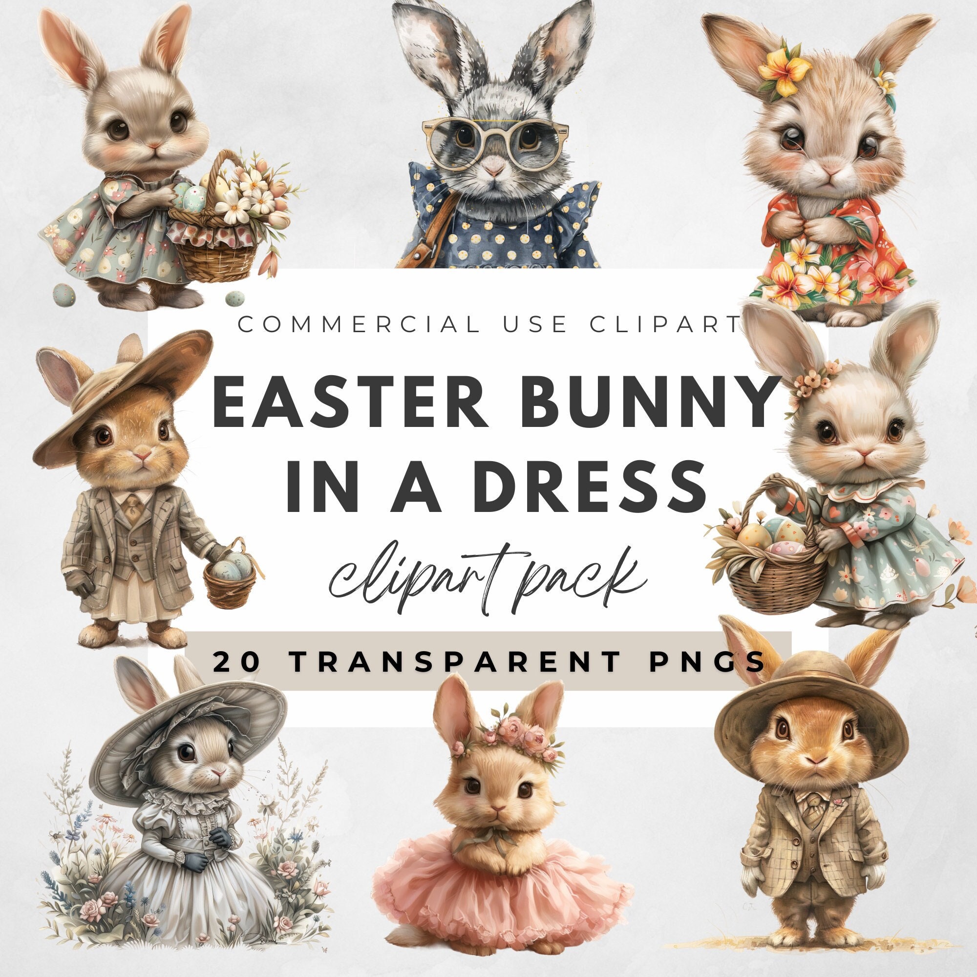 Easter Bunny in a Dress Clipart Easter Watercolor Bunny Clipart Easter ...