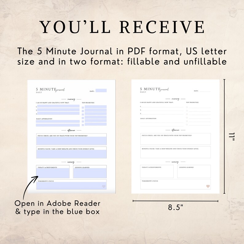 5 Minute Journal With Guided Prompts PDF Wellness Diary Daily ...