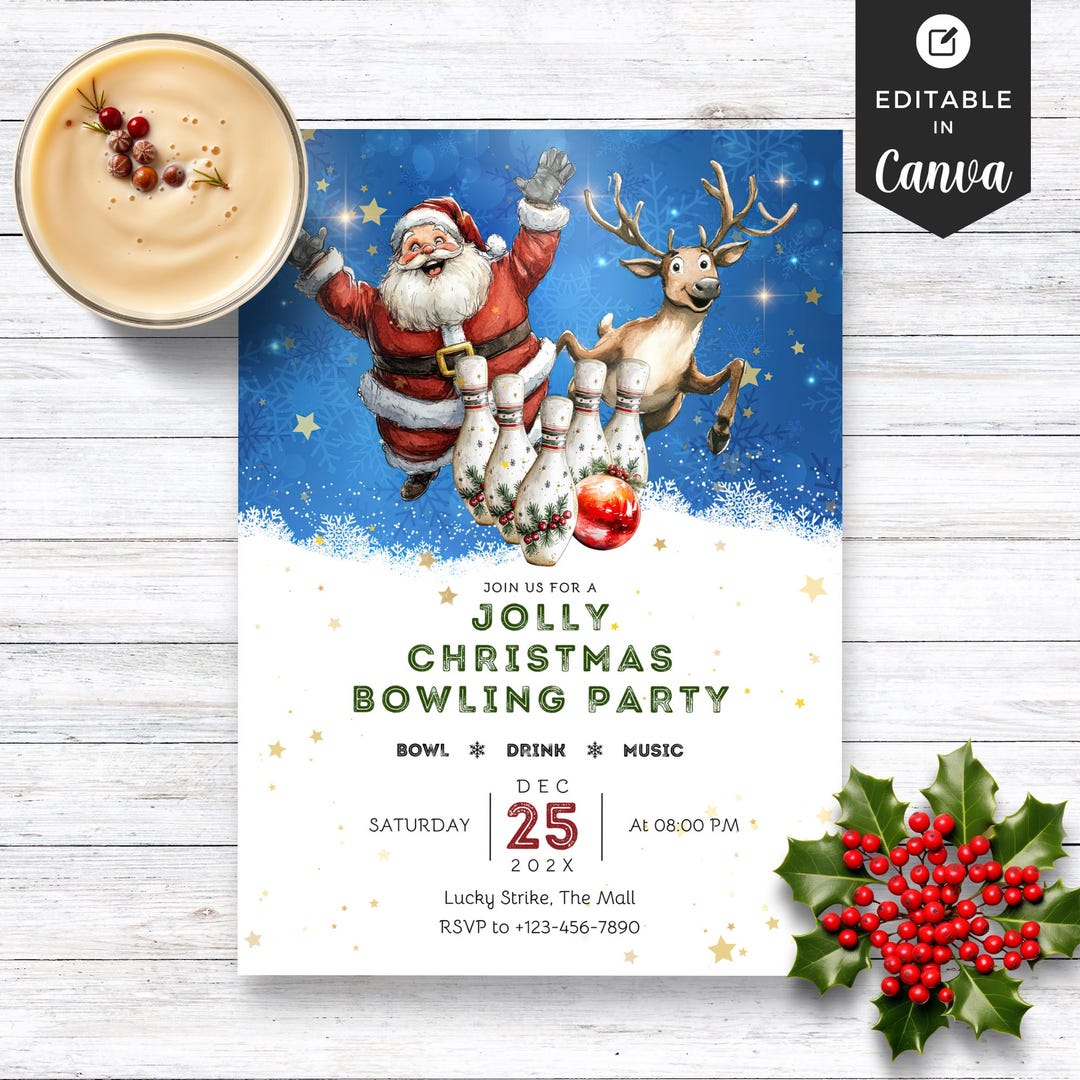 Christmas Bowling Party Invitation Digital Company Holiday Template ...