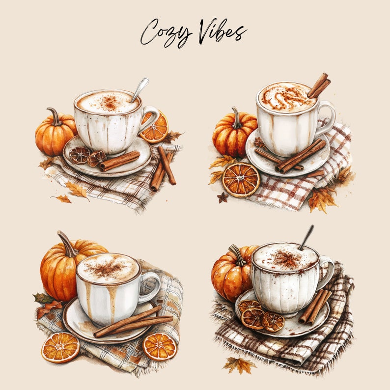 Watercolor Pumpkin Spiced Latte Clipart Fall Drinks Clipart Autumn ...