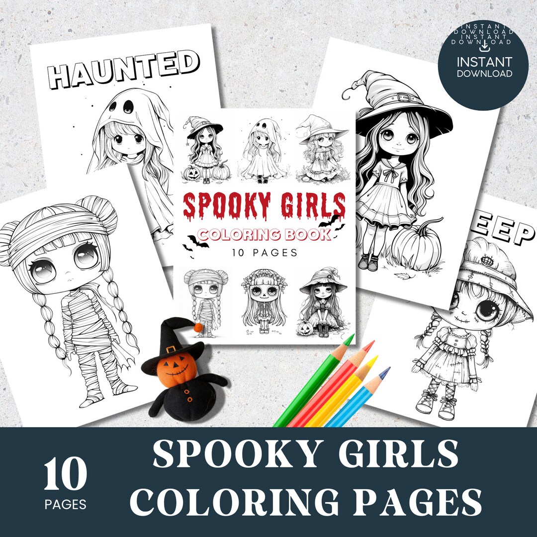 Spooky Girl Coloring Page Printable Halloween Activity for Kids ...