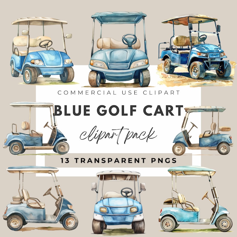 Watercolor Golf Cart Clipart Golfer Clipart Blue Golf Cart Sublimation Design Commercial Use ...