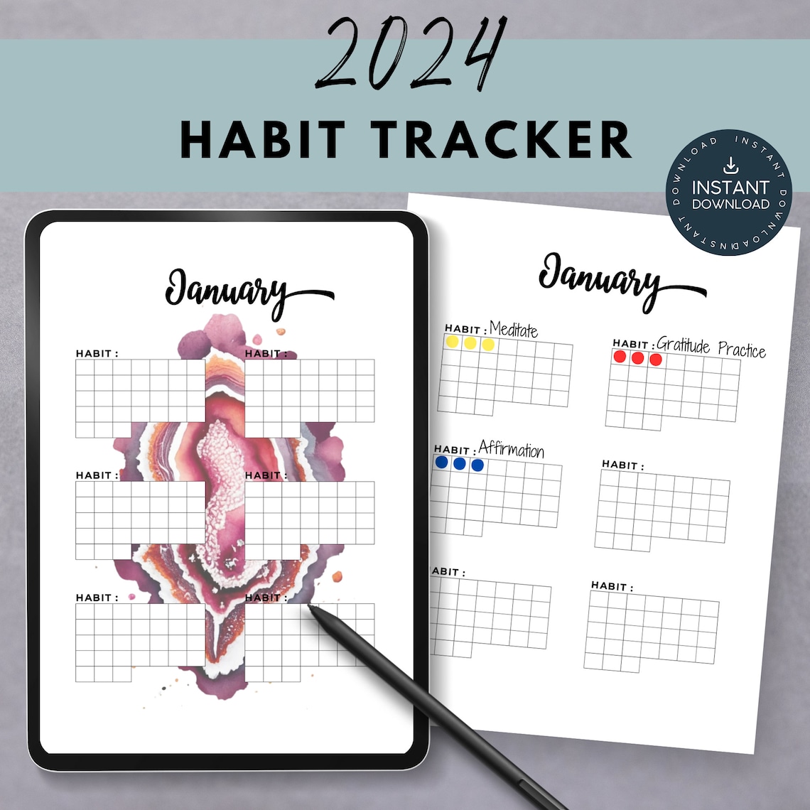 2024 Monthly Habit Tracker Printable Daily Habit Tracker 2024 Habit ...