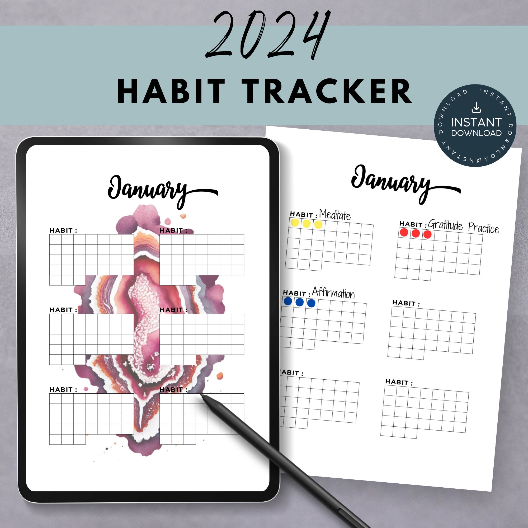 2024 Monthly Habit Tracker Printable Daily Habit Tracker 2024 Habit ...