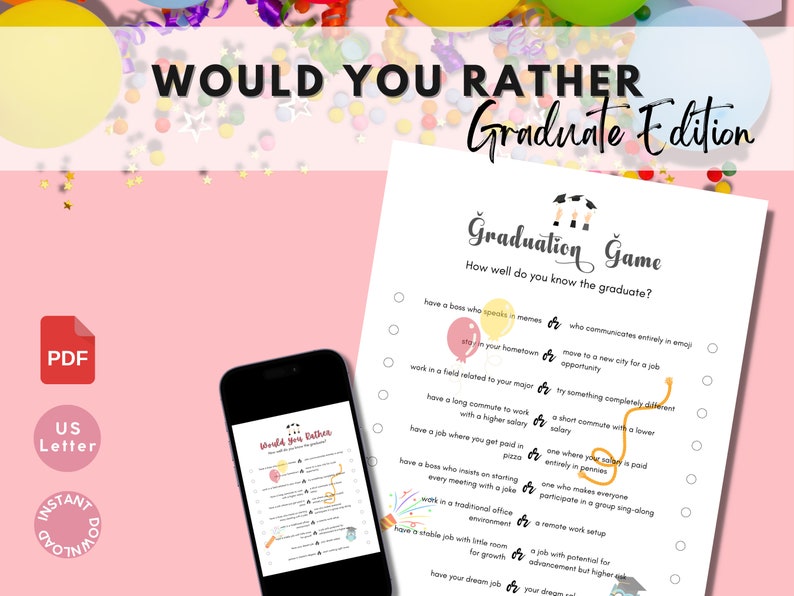 Would You Rather Printable Game: Graduate Edition Printable - Etsy