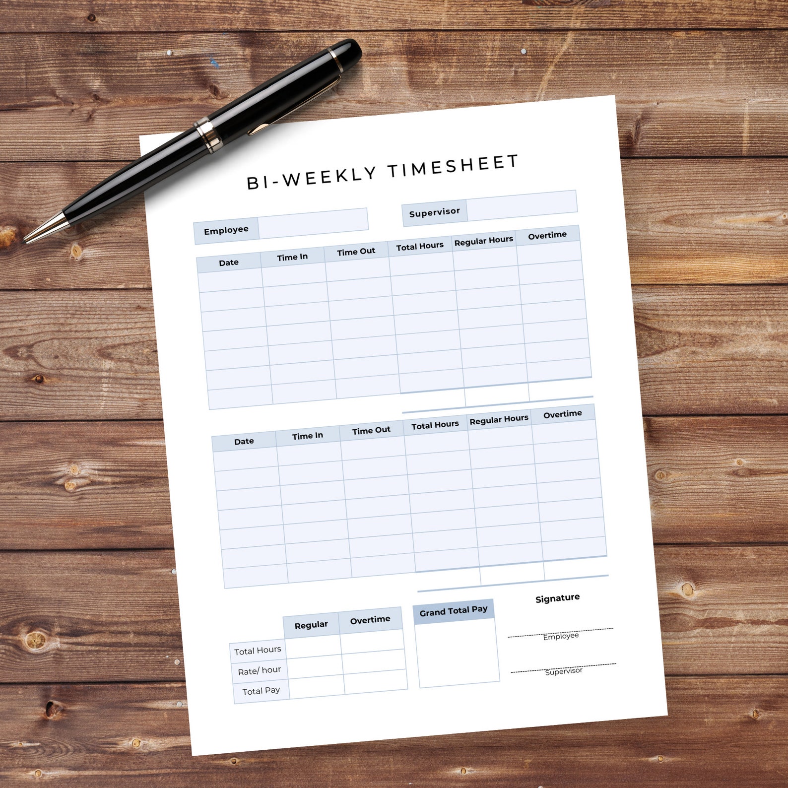 Biweekly Timesheet Template Self Calculating PDF Time Tracker Work ...