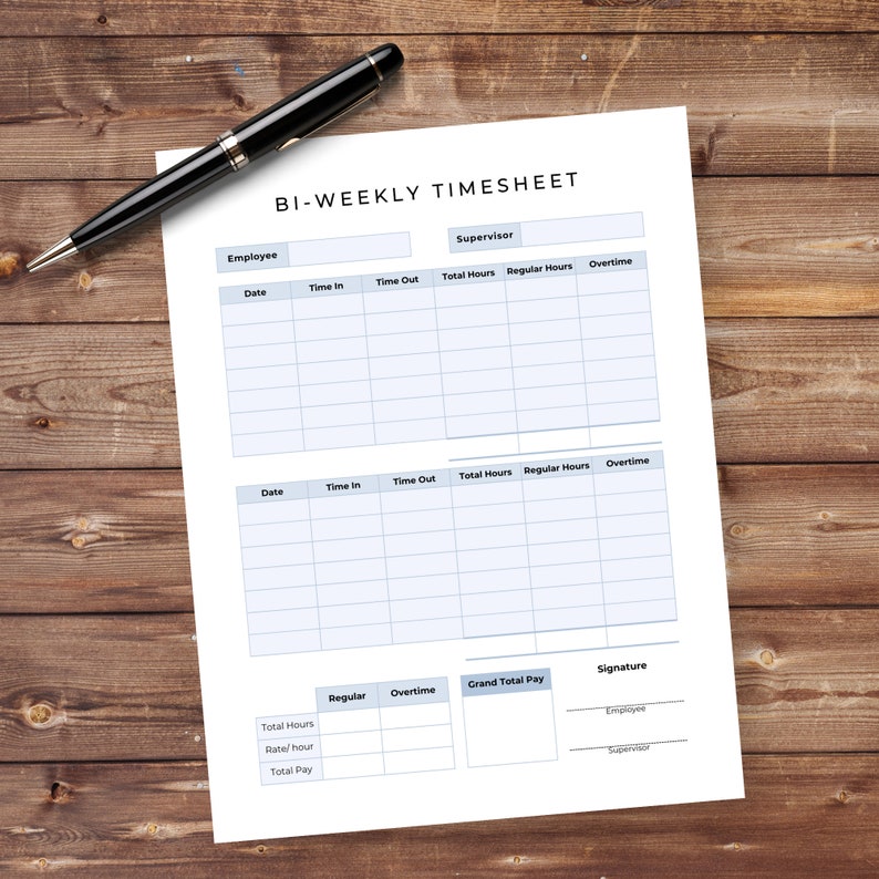 Biweekly Timesheet Template Self Calculating PDF Time Tracker Work ...