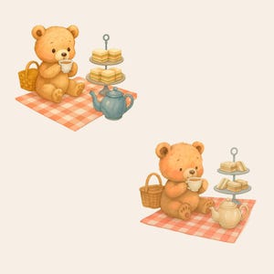 Adorable Bear Having Tea Clipart, Teddy Bear Clipart, Tea Party Animals ...
