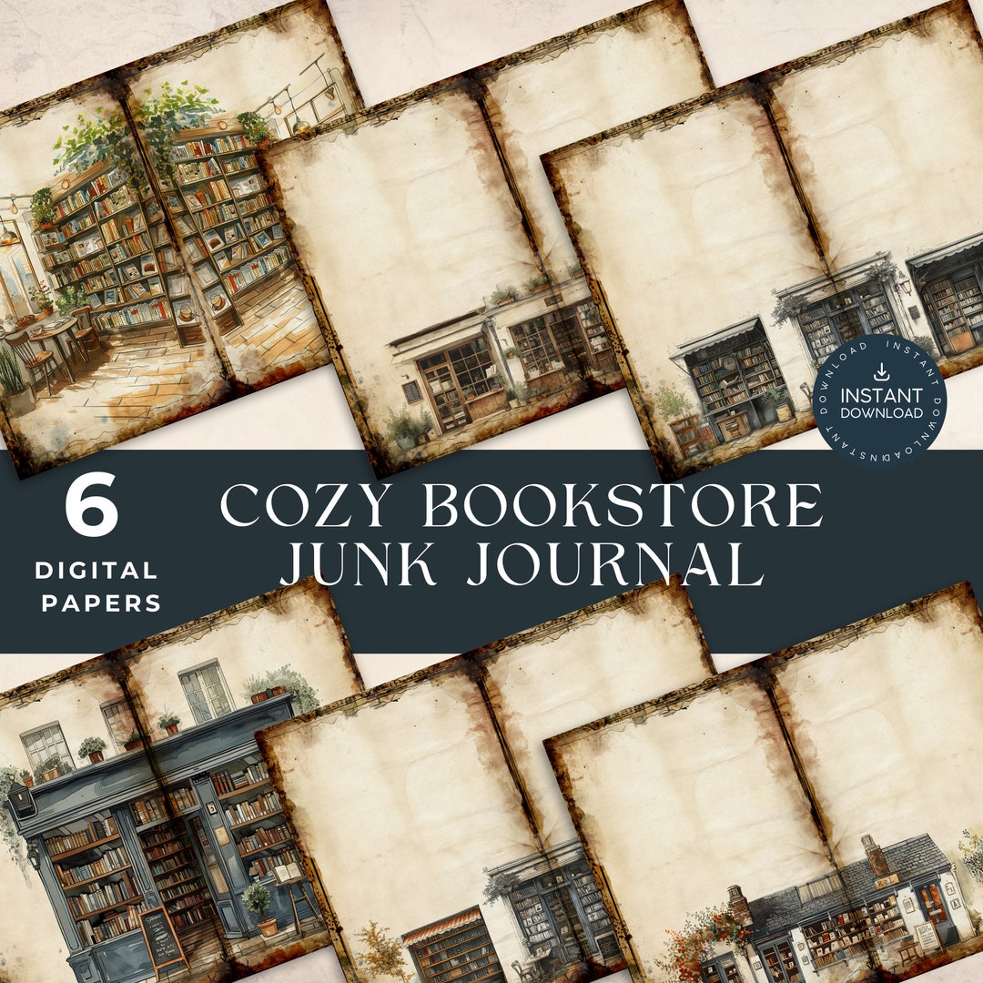 Cozy Bookstore Junk Journal Kit Vintage Book Clipart Cute Bookshop ...