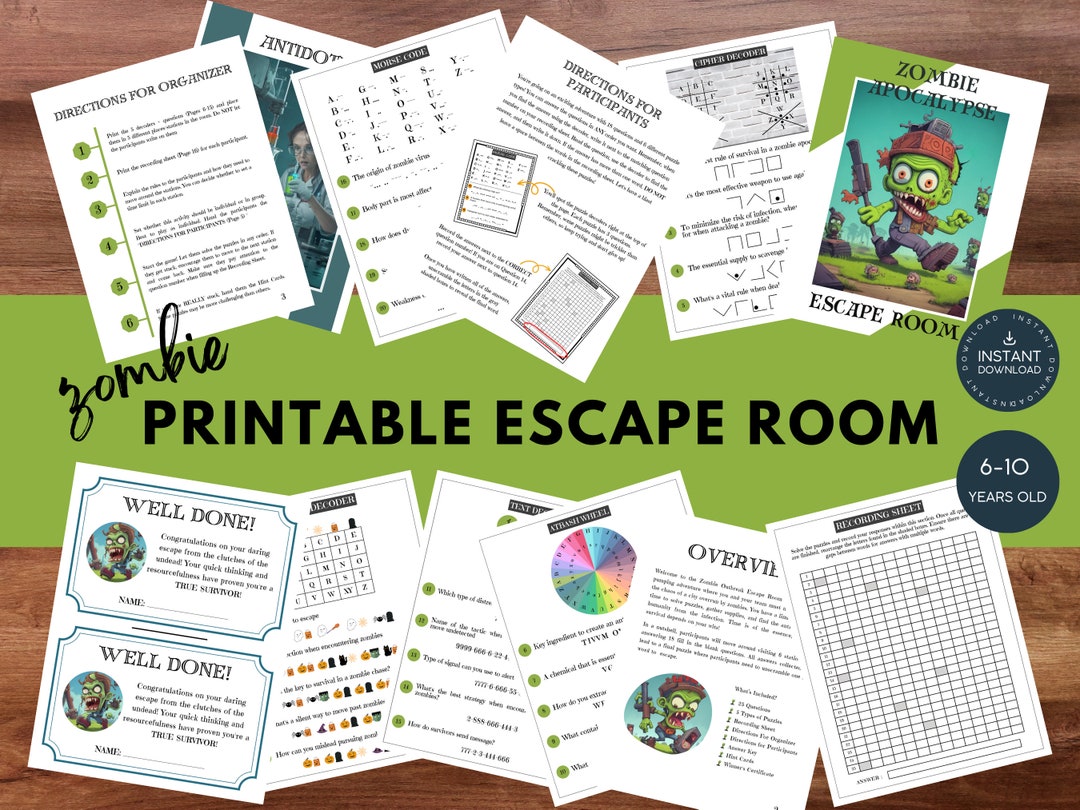 Zombie Apocalypse Printable Escape Room for Kids, Halloween Games, Fun ...