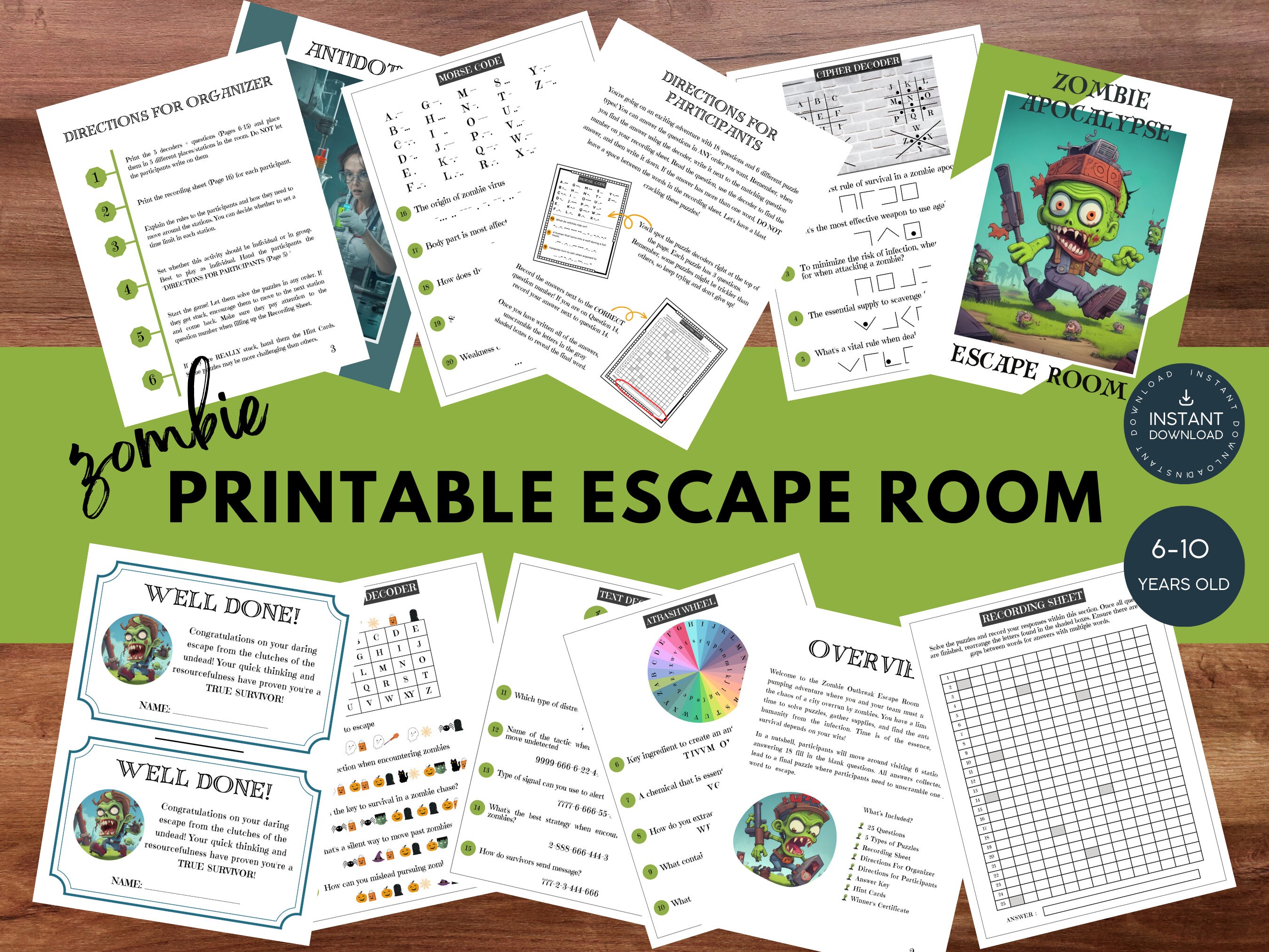 Zombie Apocalypse Printable Escape Room for Kids, Halloween Games, Fun ...