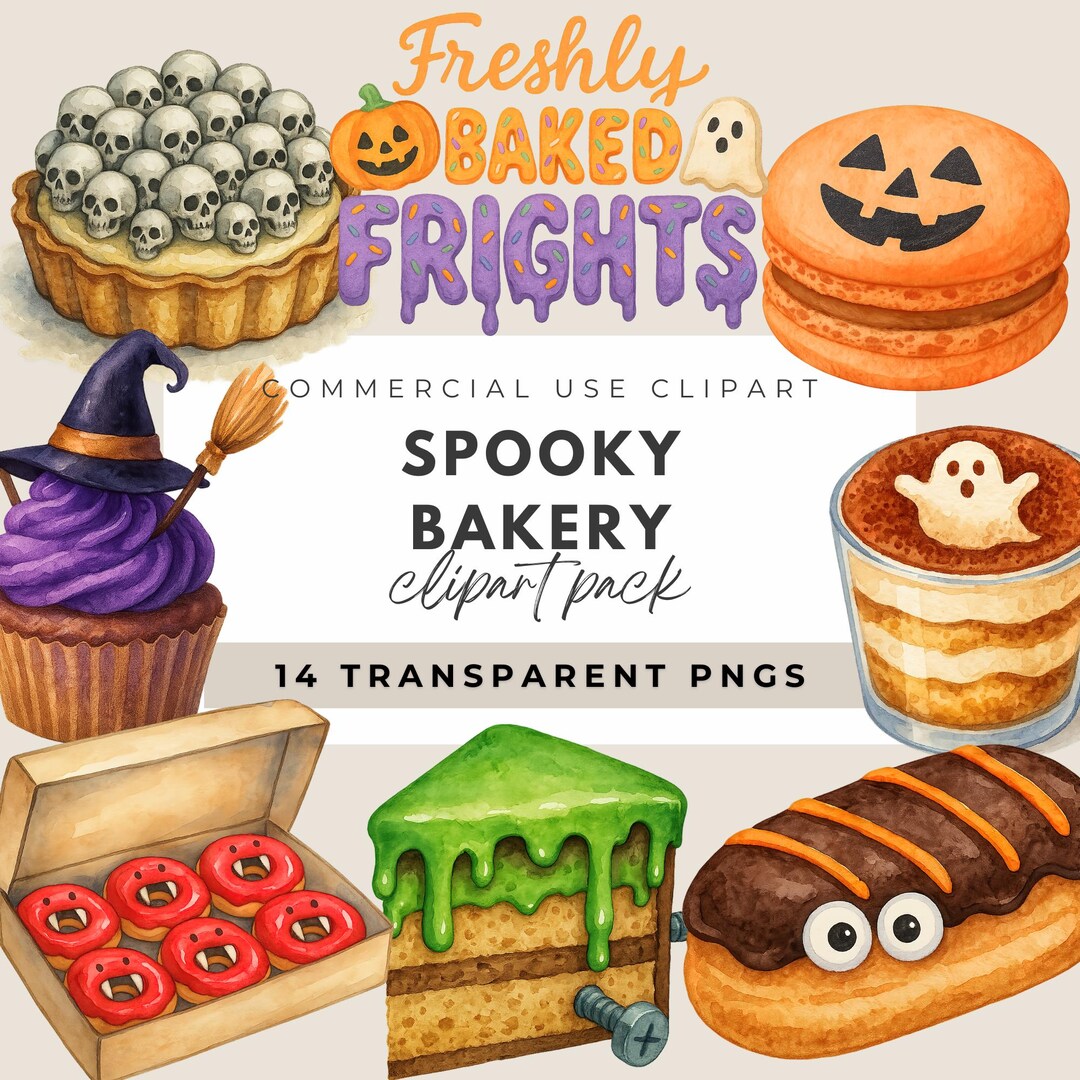 Halloween Bakery Clipart Watercolor PNG, Spooky Dessert Illustrations ...