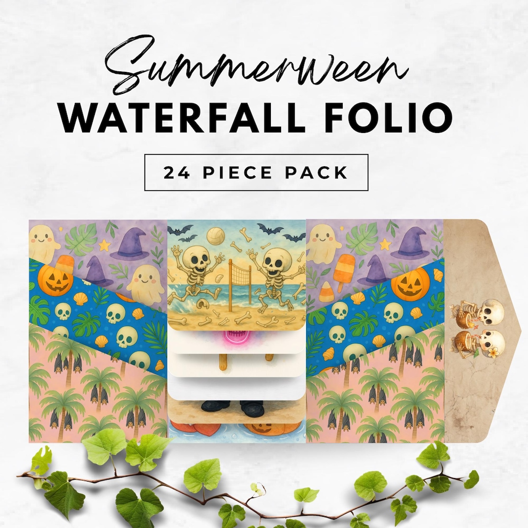 Summerween Waterfall Folio Kit Digital Junk Journal, Spooky Summer ...