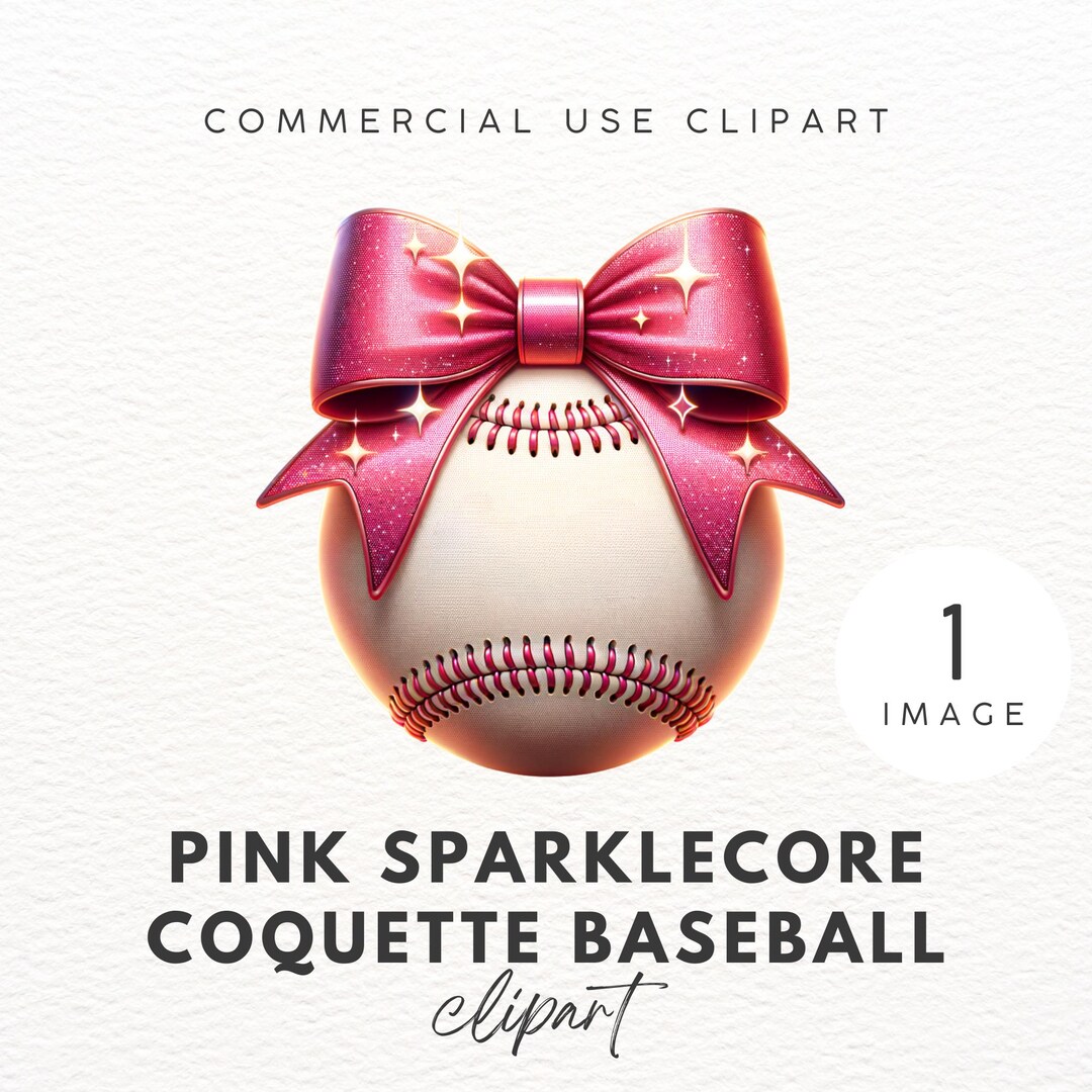 Pink Sparklecore Coquette Baseball Clipart, Aesthetic Glitter Bow PNG ...