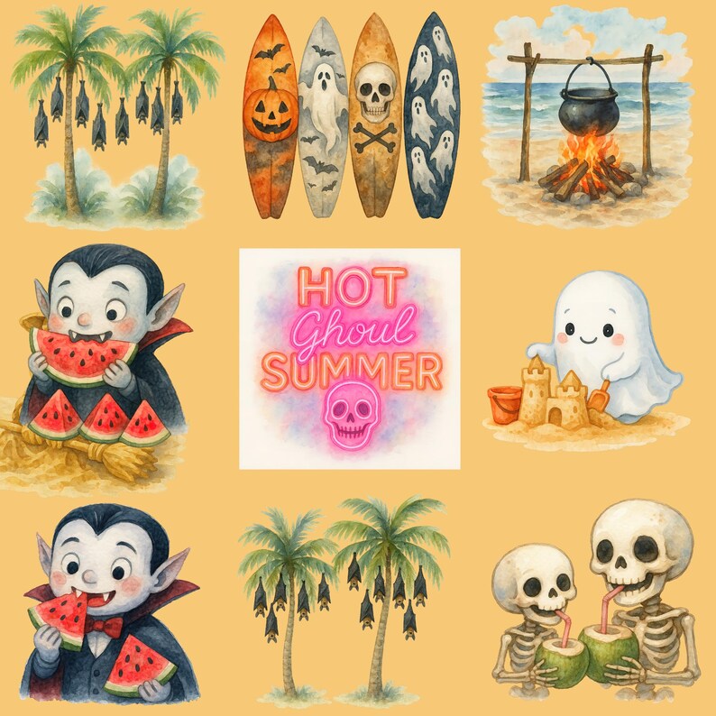 Summerween Clipart PNG, Summer Halloween PNG, Halloween Pool Party ...