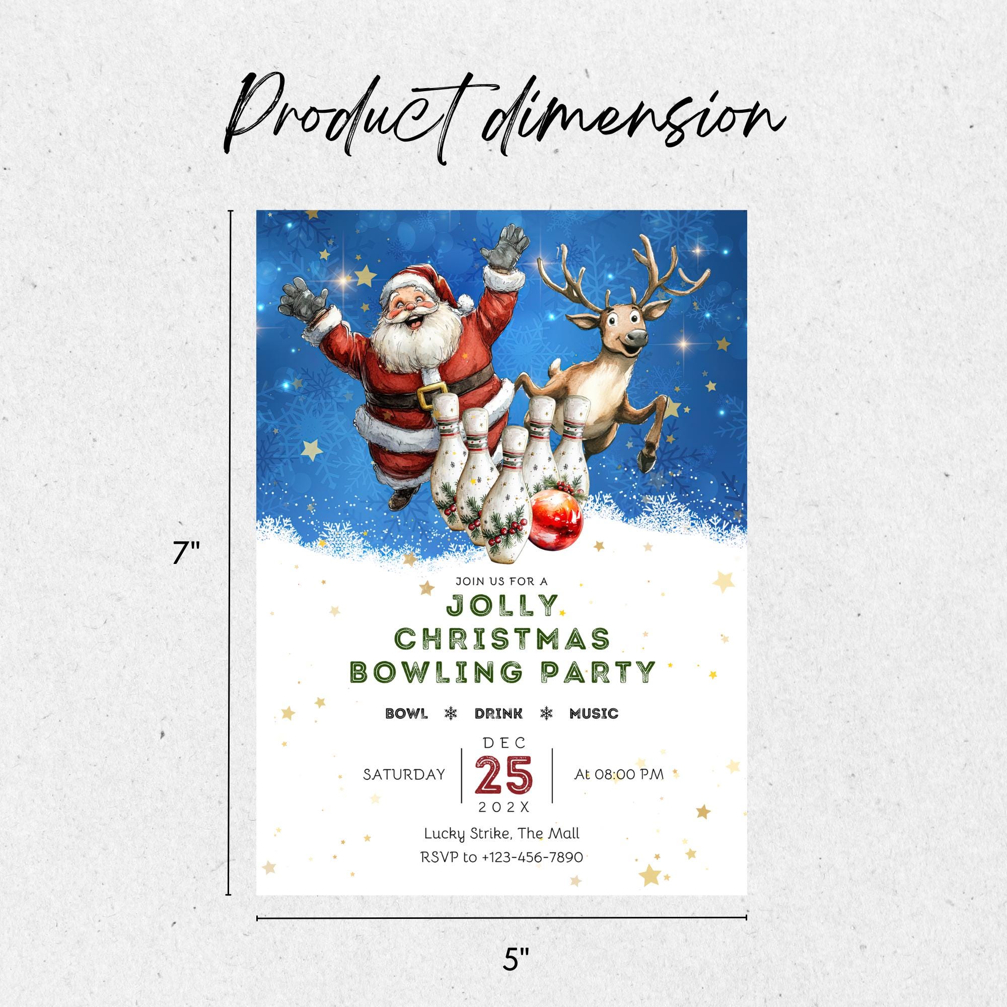 Christmas Bowling Party Invitation Festive Holiday Bowling Invite ...
