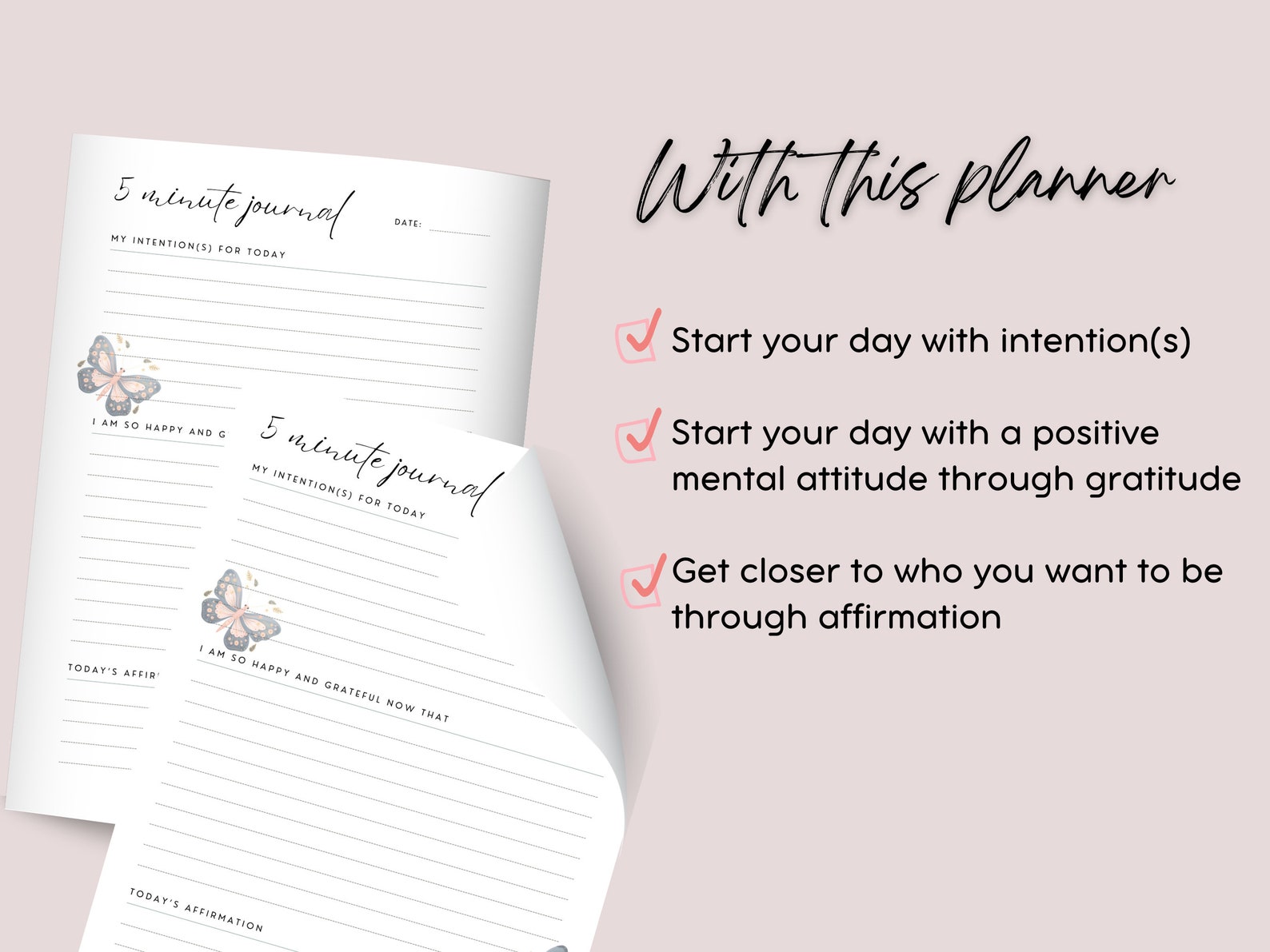 5 Minute Morning Journal 5 Minute Gratitude Journal Self Reflection ...