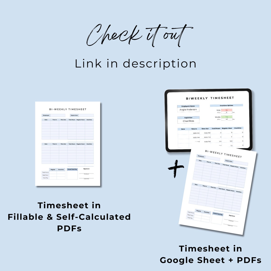 Biweekly Timesheet Template Self Calculating Google Sheet Time Tracker ...