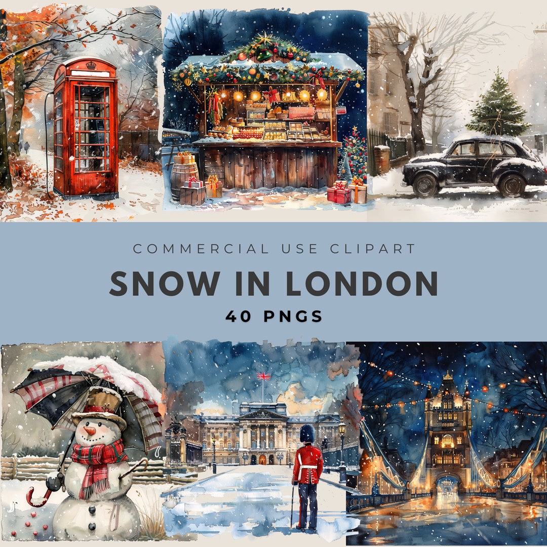 Winter in London Watercolor Christmas Clipart Big Ben Clipart Christmas ...