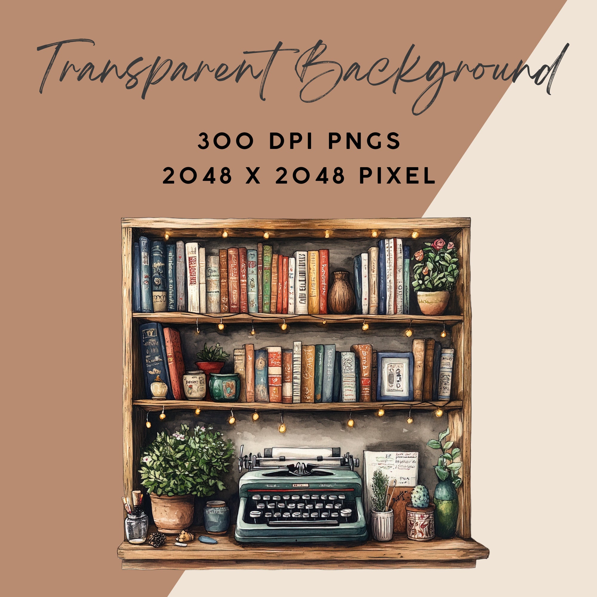 Boho Bookshelf Clipart Watercolor Bookshelf PNG Boho Aesthetic Bookcase ...