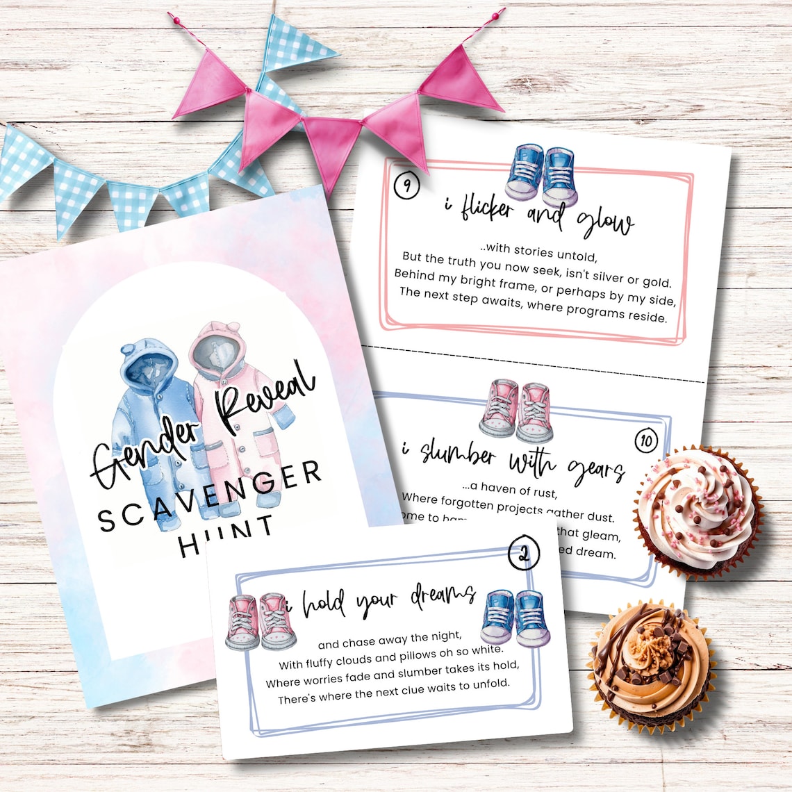 Gender Reveal Scavenger Hunt Clue Cards for Gender Reveal Game Baby ...