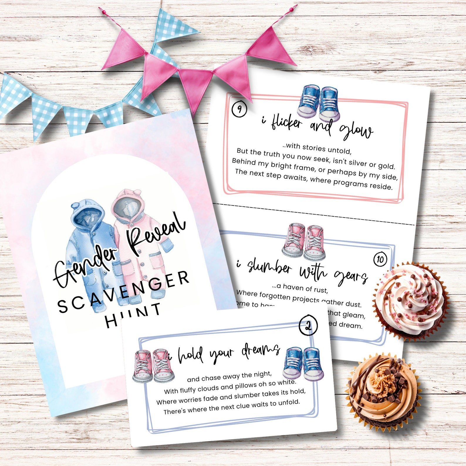 Gender Reveal Scavenger Hunt Clue Cards for Gender Reveal Game Baby ...