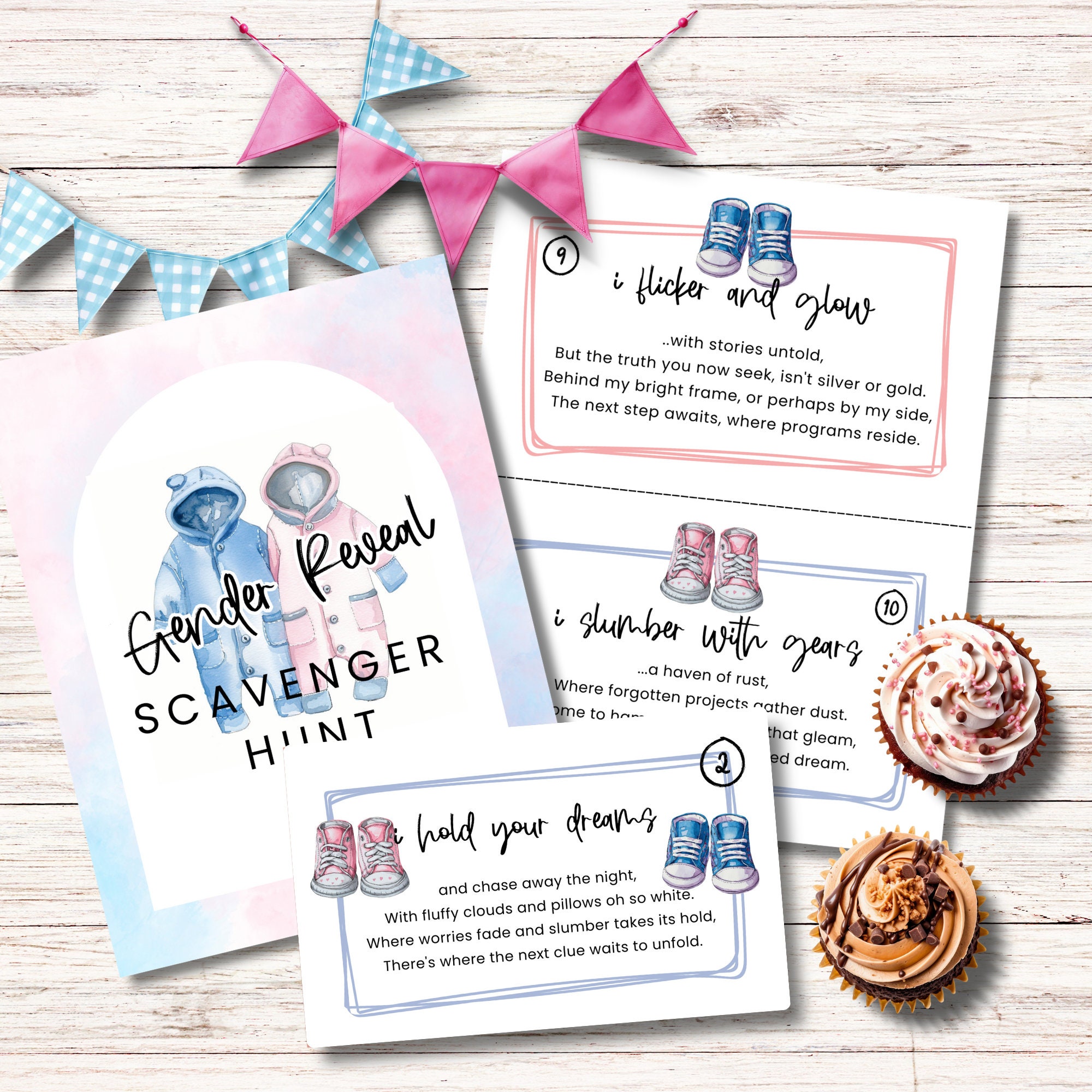 Gender Reveal Scavenger Hunt Clue Cards for Gender Reveal Game Baby ...