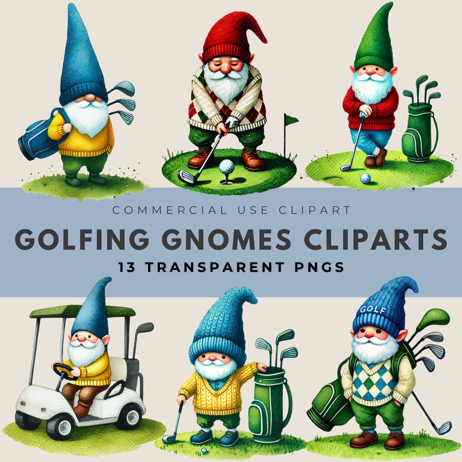 Watercolor Gnome Play Golf PNG Golf Gnome Clipart Sport Gnome PNG Cute ...