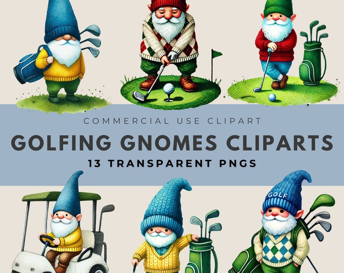 36 PNG: Golf Gnome Clipart, Watercolor Golfer Gnome Clipart, Cute ...
