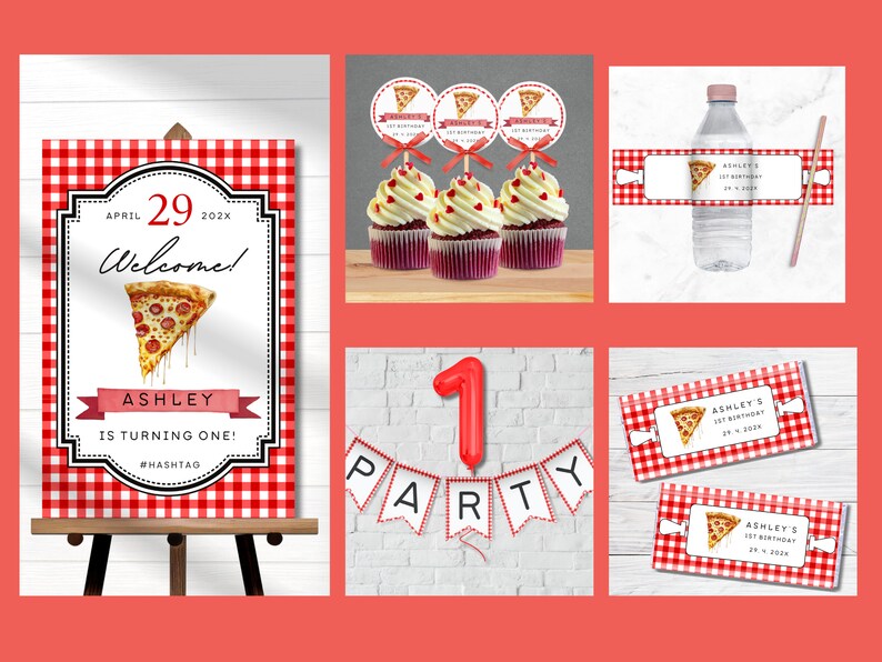 Editable Pizza Party Invitation for 1st Birthday Kids Invite Slice of ...
