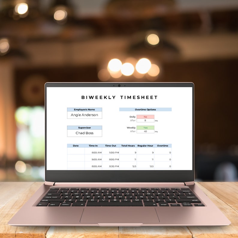 Biweekly Timesheet Template Self Calculating PDF Googlesheet Time ...