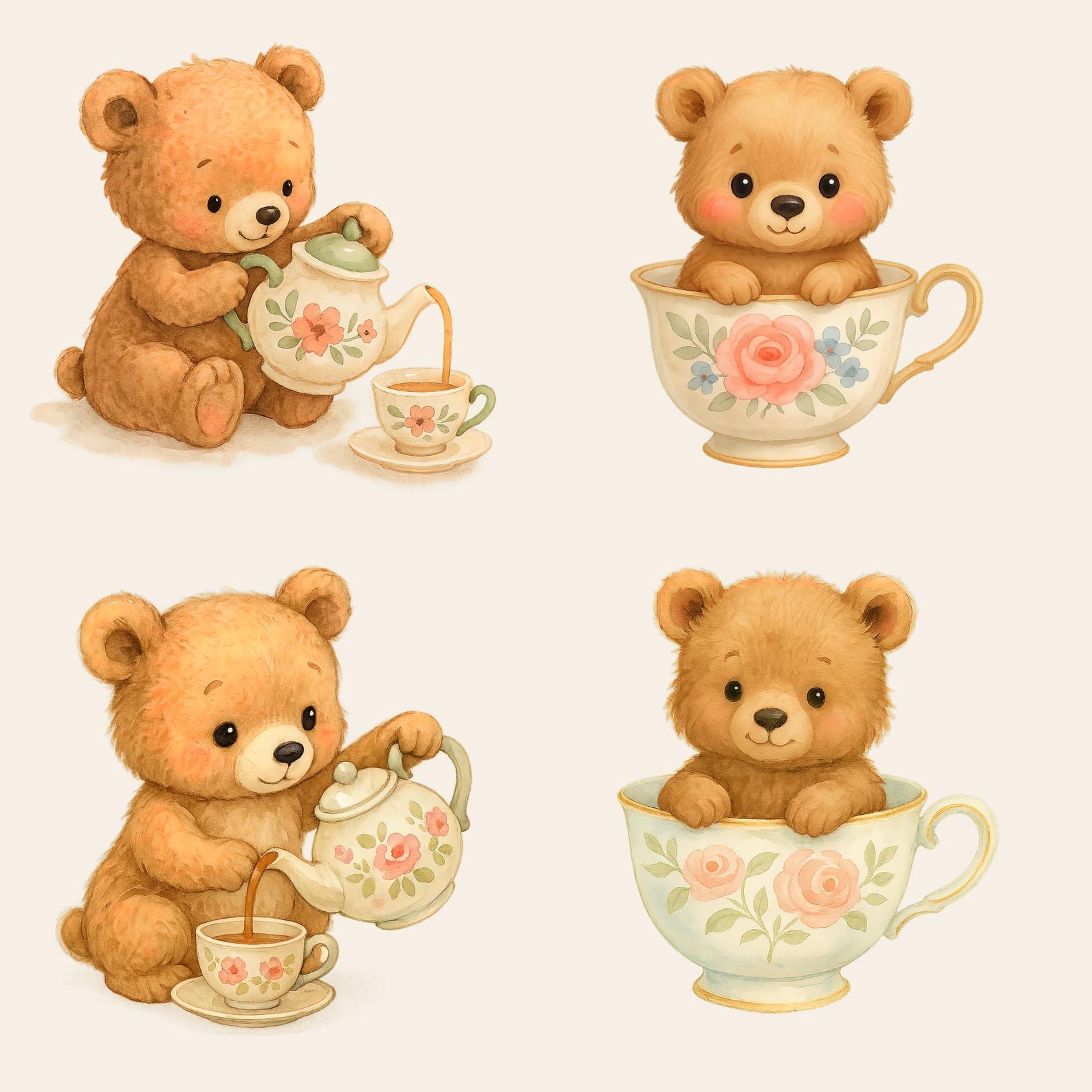 Adorable Bear Having Tea Clipart, Teddy Bear Clipart, Tea Party Animals ...