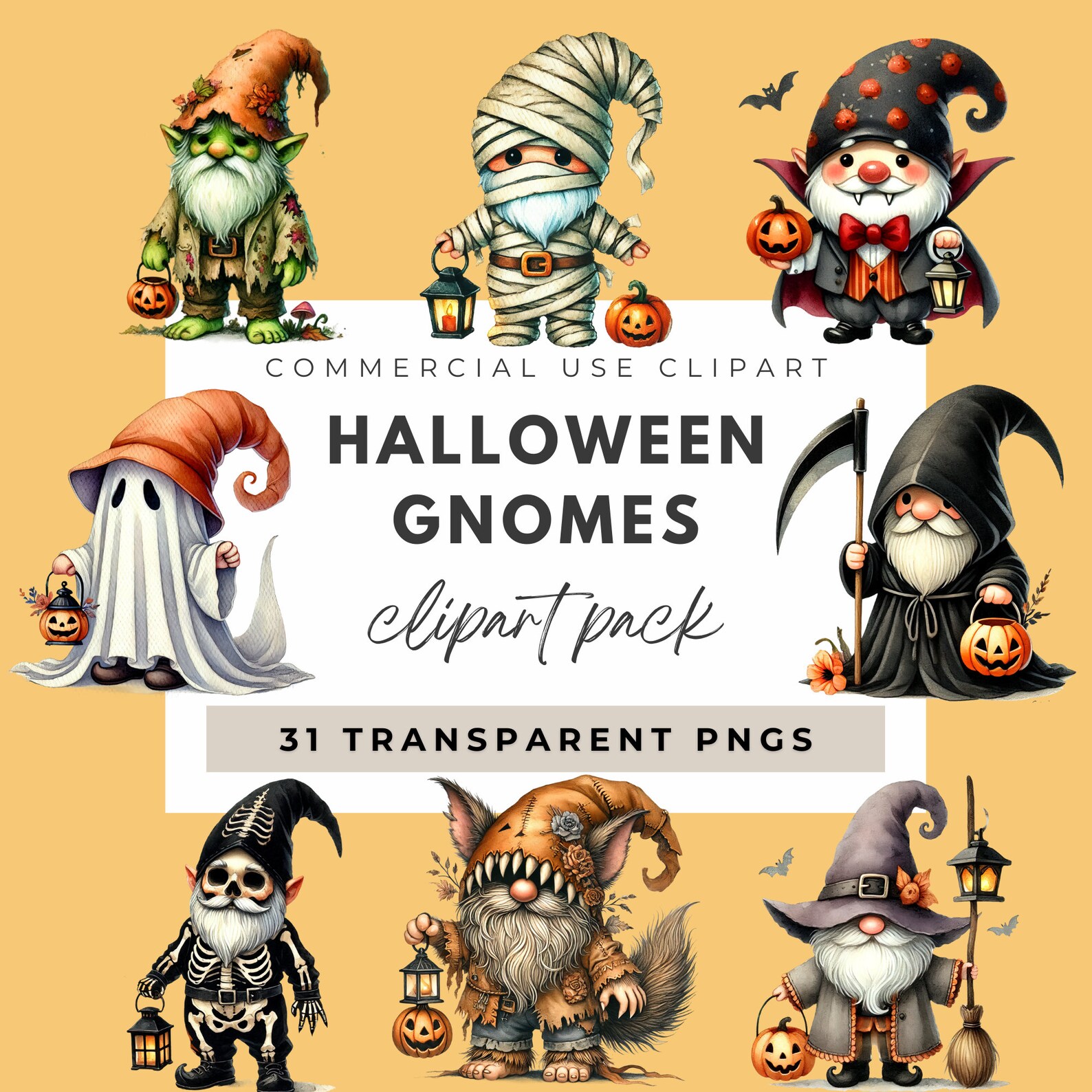 Halloween Gnome Clipart Gnome PNG Sublimation Design Ghost Gnome Spooky ...