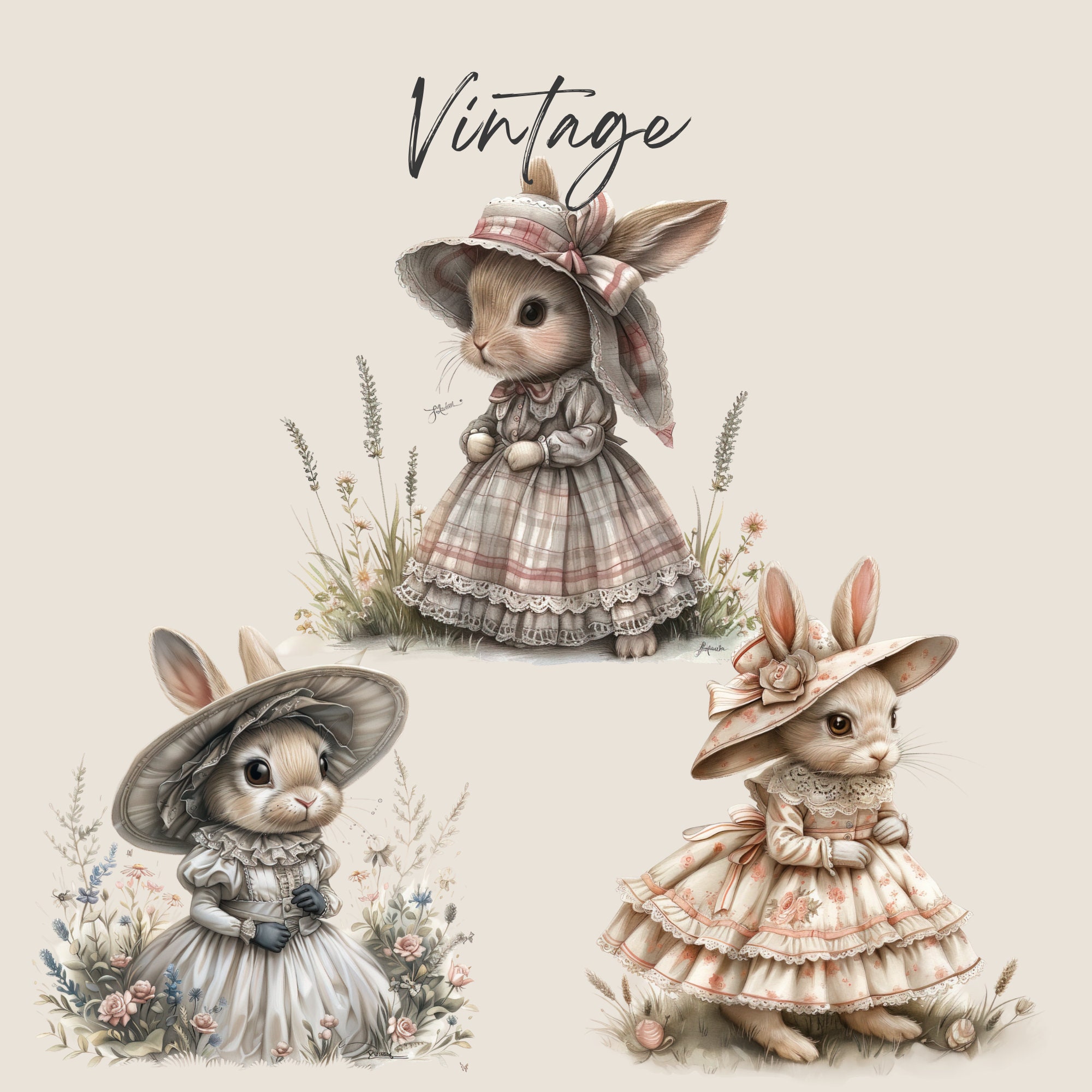 Easter Bunny in a Dress Clipart Easter Watercolor Bunny Clipart Easter ...