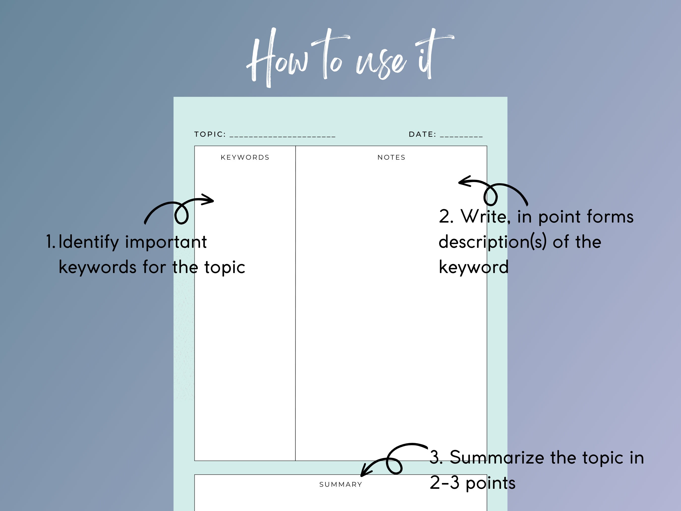 Printable Cornell Notes Taking Template Digital Note Taking - Etsy